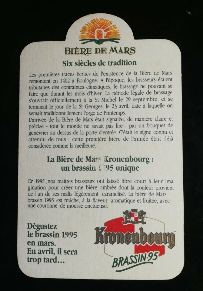 N42 Coaters Kronenbourg Beer Of Mars Brassin 1995 Six Centuries ...