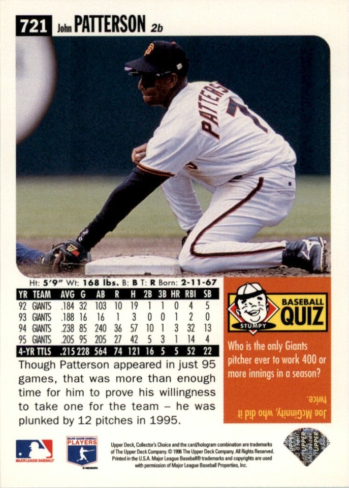 1996 Collector's Choice MLB John Patterson #721 | eBay