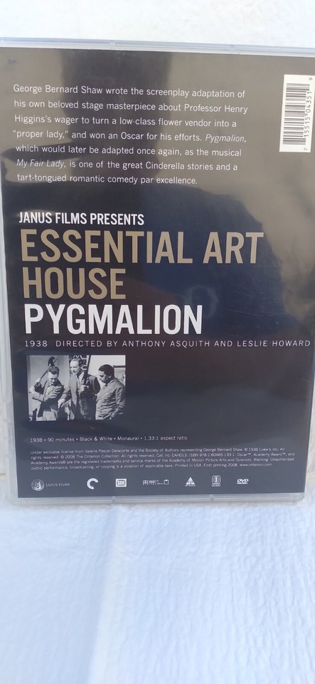 PYGMALION 1938 Janus Essential Art House DVD NTSC 2008 Criterion ...