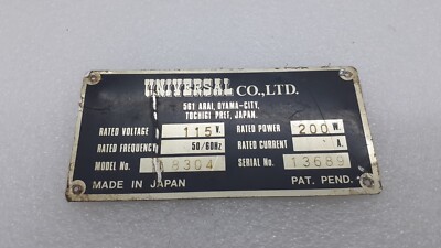 Universal Draw Poker Slot Machine 8304 Serial Number Plate | eBay