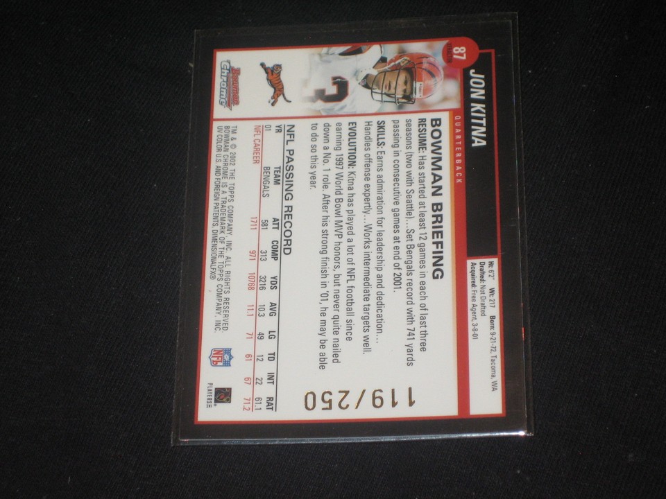 JON KITNA GENUINE PACK PULLED AUTHENTIC FOOTBALL INSERT CARD XFRACTOR ...