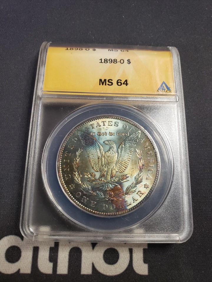1898-O RAINBOW BANK ROLL END TONED MORGAN DOLLAR ANACS MS64 Silver ...