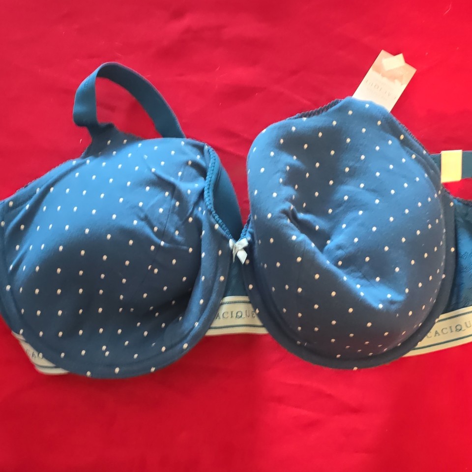 Cacique The Cotton Collection T-Shirt Bra 46DDD Blue Polka Dot Full ...