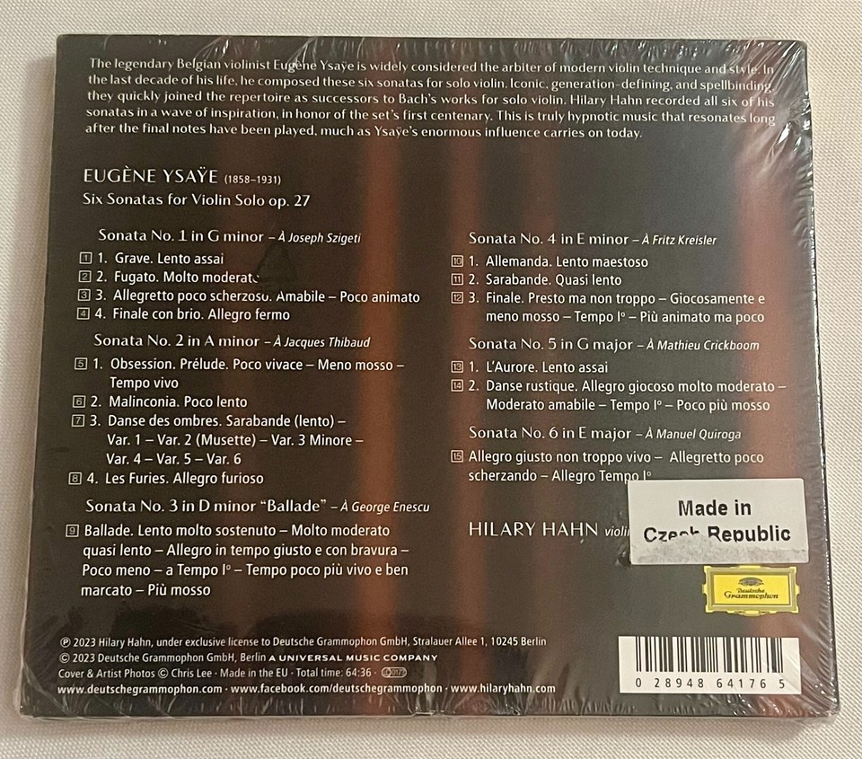 HILARY HAHN plays EUGÈNE YSAŸE: SIX SONATAS for VIOLIN SOLO op. 27 ...