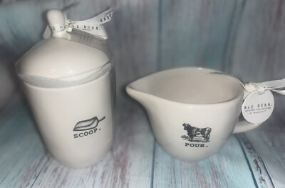 Rae Dunn Farm Line SCOOP Sugar & Lid & POUR Creamer 2 Pc Set Artisan ...