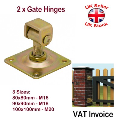 2 x Heavy Duty Yellow Galvanised Gate Door Multi Adjustable Hinge ...
