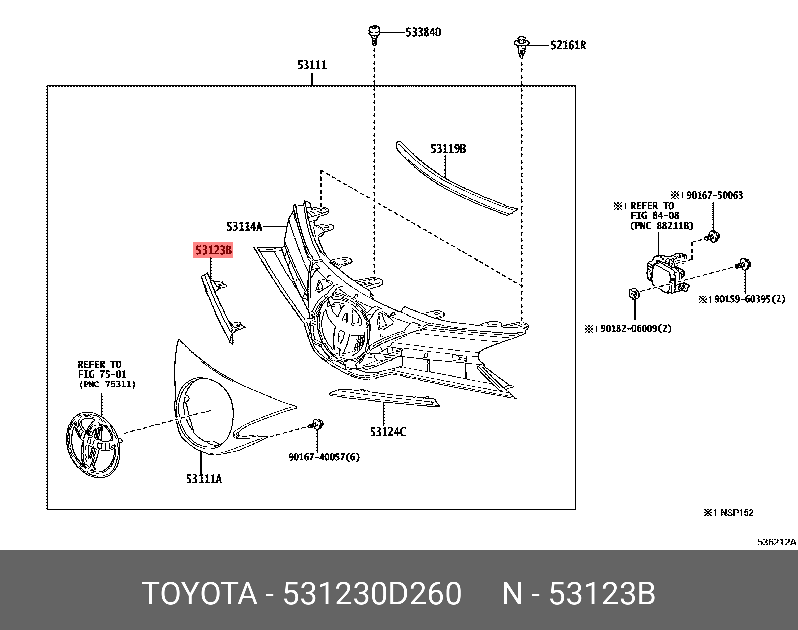 Genuine OE moulding, radiator grille side, right, 531230D260 for TOYOTA ...