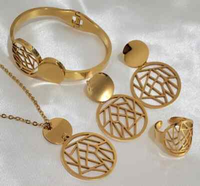 18K Gold Plated Stainless Steel Geometric 4PC Jewelry Set Women | eBay