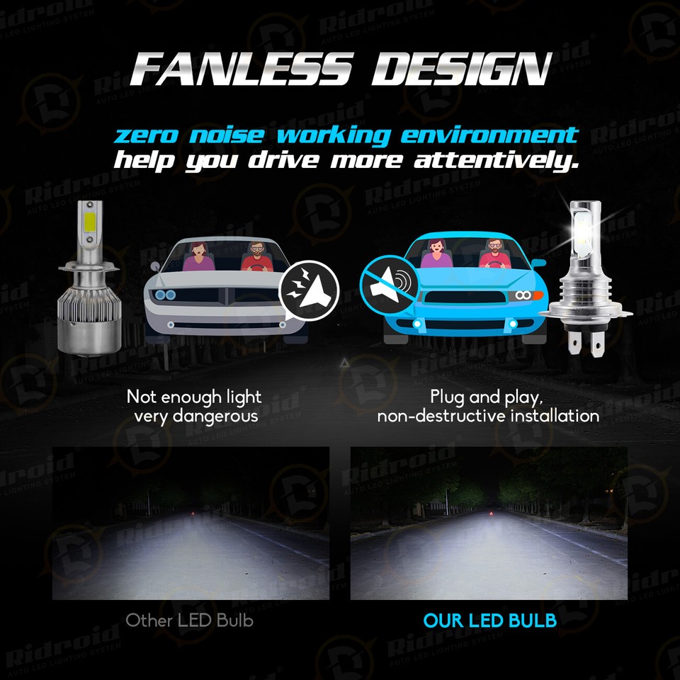 2x Super Bright H7 LED Headlight Bulbs Conversion Kit High Low Beam ...