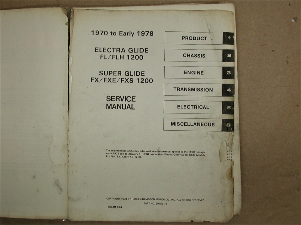 Harley Davidson 1970 to 1978 FL/FLH/FX/FXE FXS Model Service Manual OEM ...