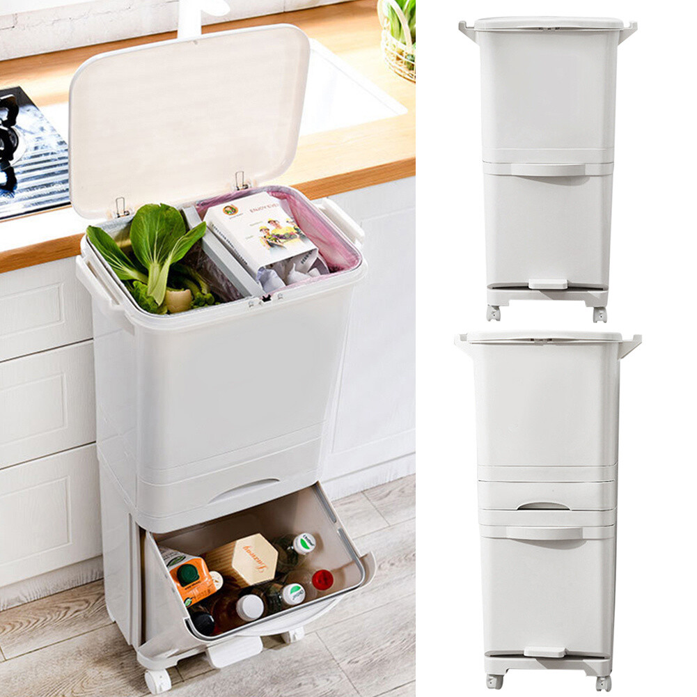 Large Moving Waste Bin 38/42L Kitchen Rubbish Slim Trash Can Recycling ...