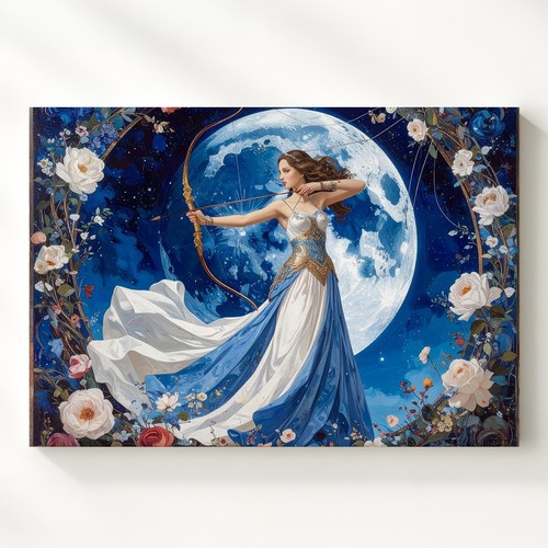 Lunar Huntress Canvascelestial Archer With Moon And Floral Arch Wall ...