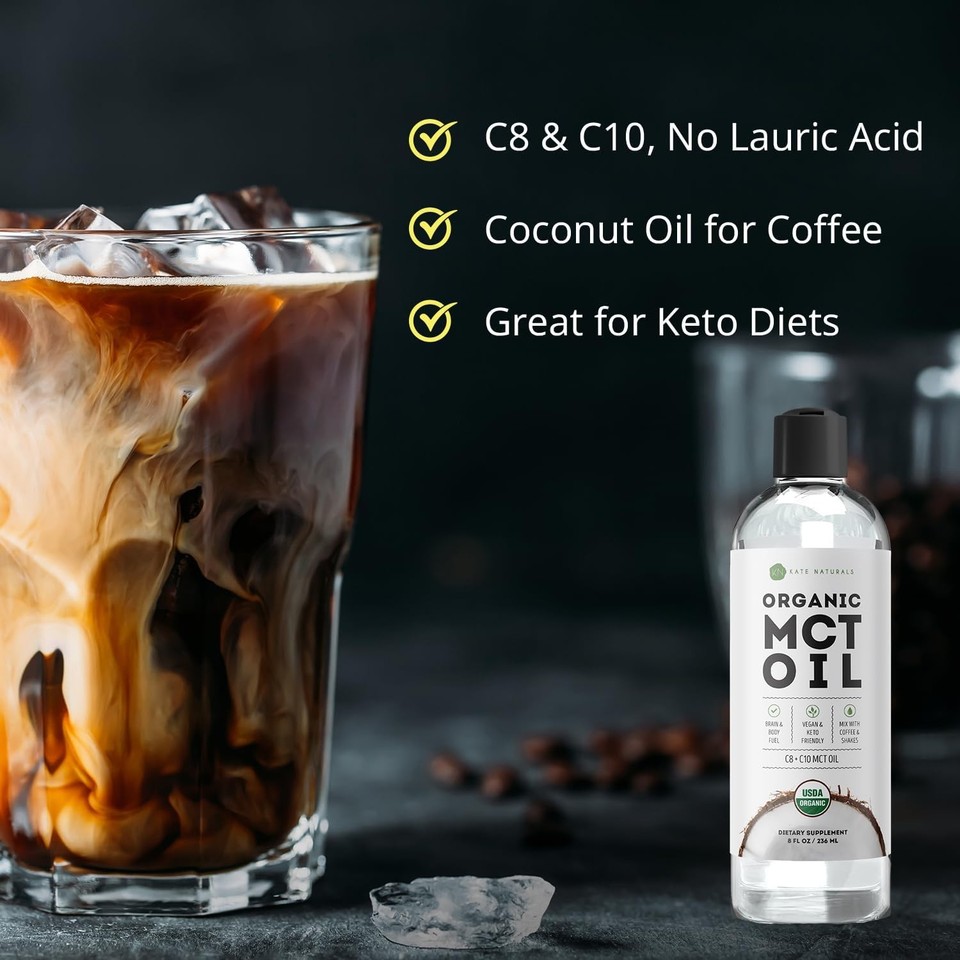 MCT Oil for Coffee. Pure Coconut MCT C8 and C10 Oil (8Oz, Organic ...