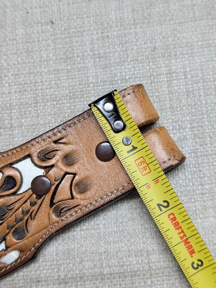 vintage WESTERN buckle belt 30 custom RICK named TOOLED cowhide leather ...