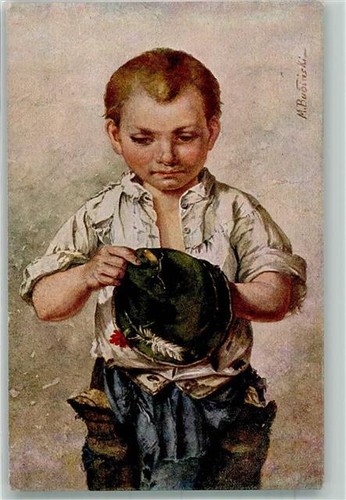 39806145 - sign. Budinski Junge in abgerissener Kleidung mit einem Loch ...