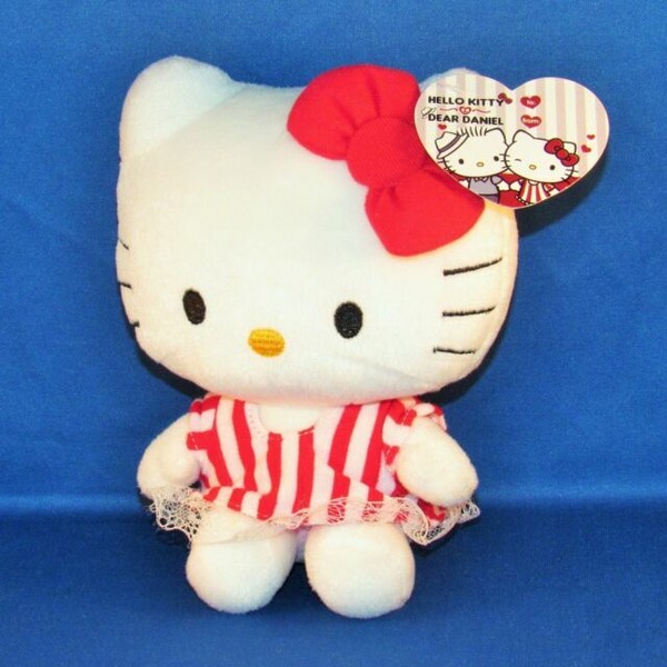 Sanrio 7" 2014 Blue Overalls Pink Polka Dot Bow Hello Kitty Plush for sale online | eBay