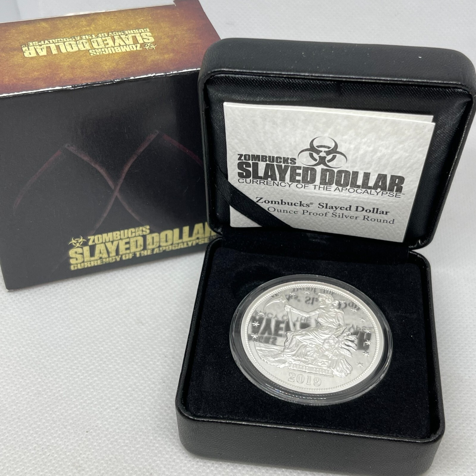 2019 Z50 1 OZ .999 FINE SILVER PROOF ZOMBUCKS SLAYED DOLLAR COMPLETE W ...