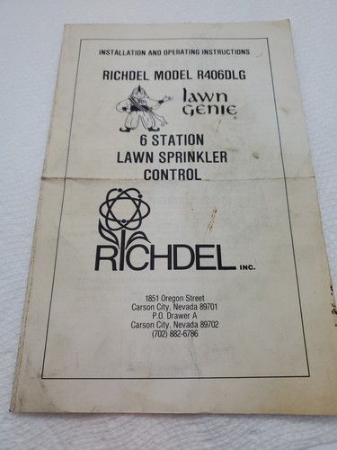 Lawn Genie Richdel Model R406DLG Installation And Operating ...