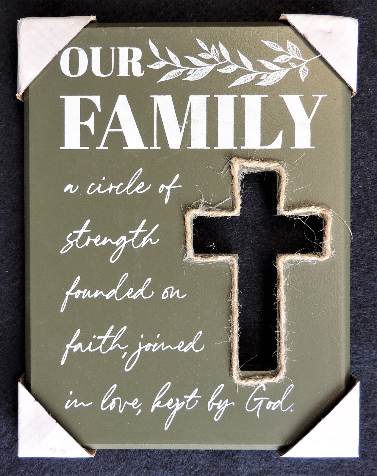 OUR FAMILY Wooden Wall Sign w/ Christian Cross Crystol Art Gallery 6" x ...