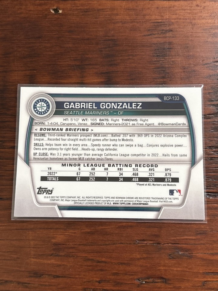 2023 Bowman - Chrome Prospects Gabriel Gonzalez #BCP-133 (RC) | eBay