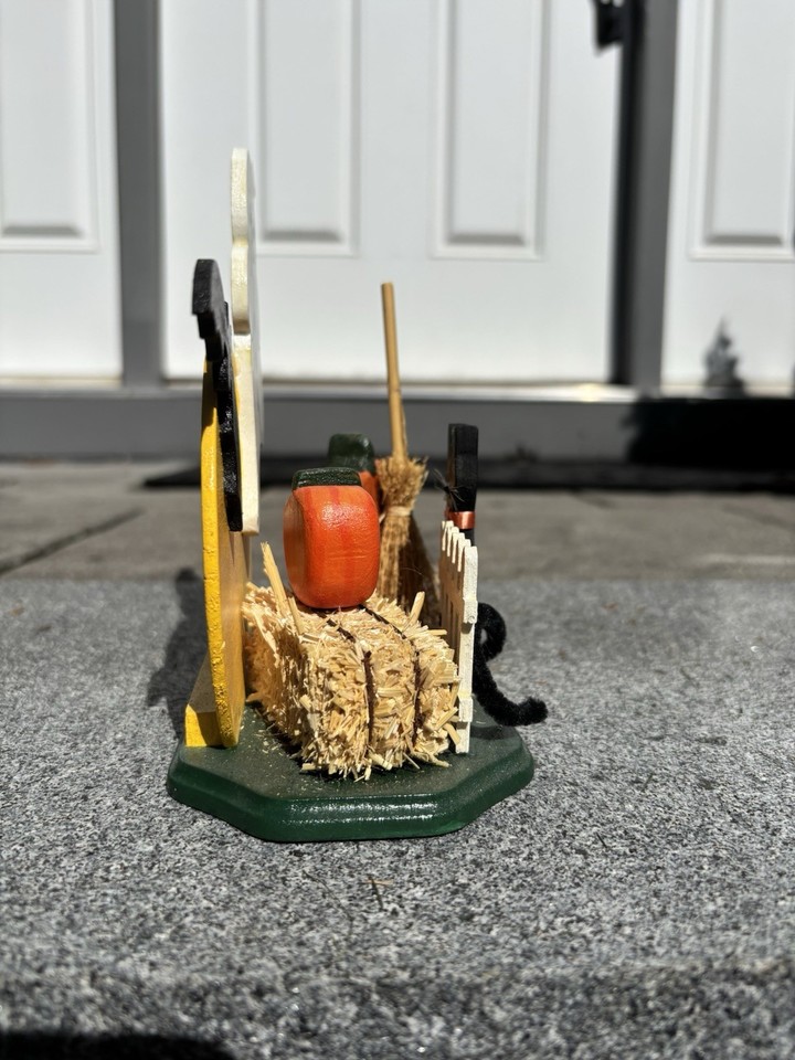 Painted Wood Halloween Decoration Pumpkin, Ghost, Cat, Bat, Hay Broom ...