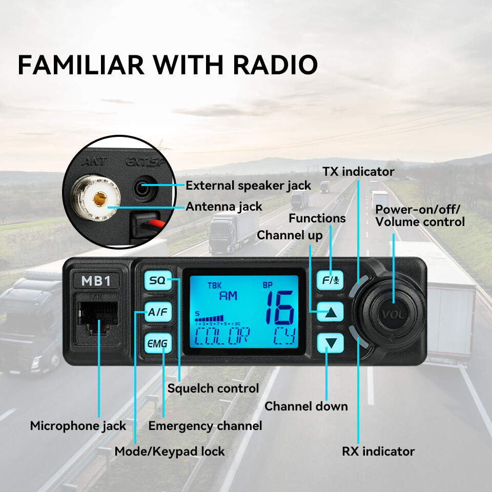 Retevis MB1/MB2 CB Radio Dual-Mode AM/FM,12V/24V,4W,40 Channel Portable ...