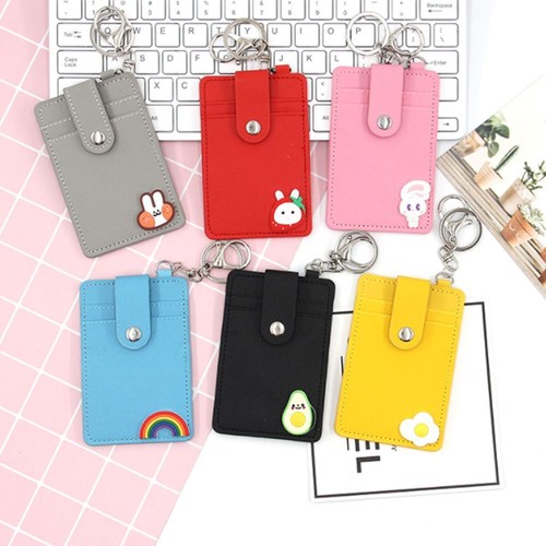 Slim PU Leather Card Holder With Keychain Business Card Bag Cards Pouch ...