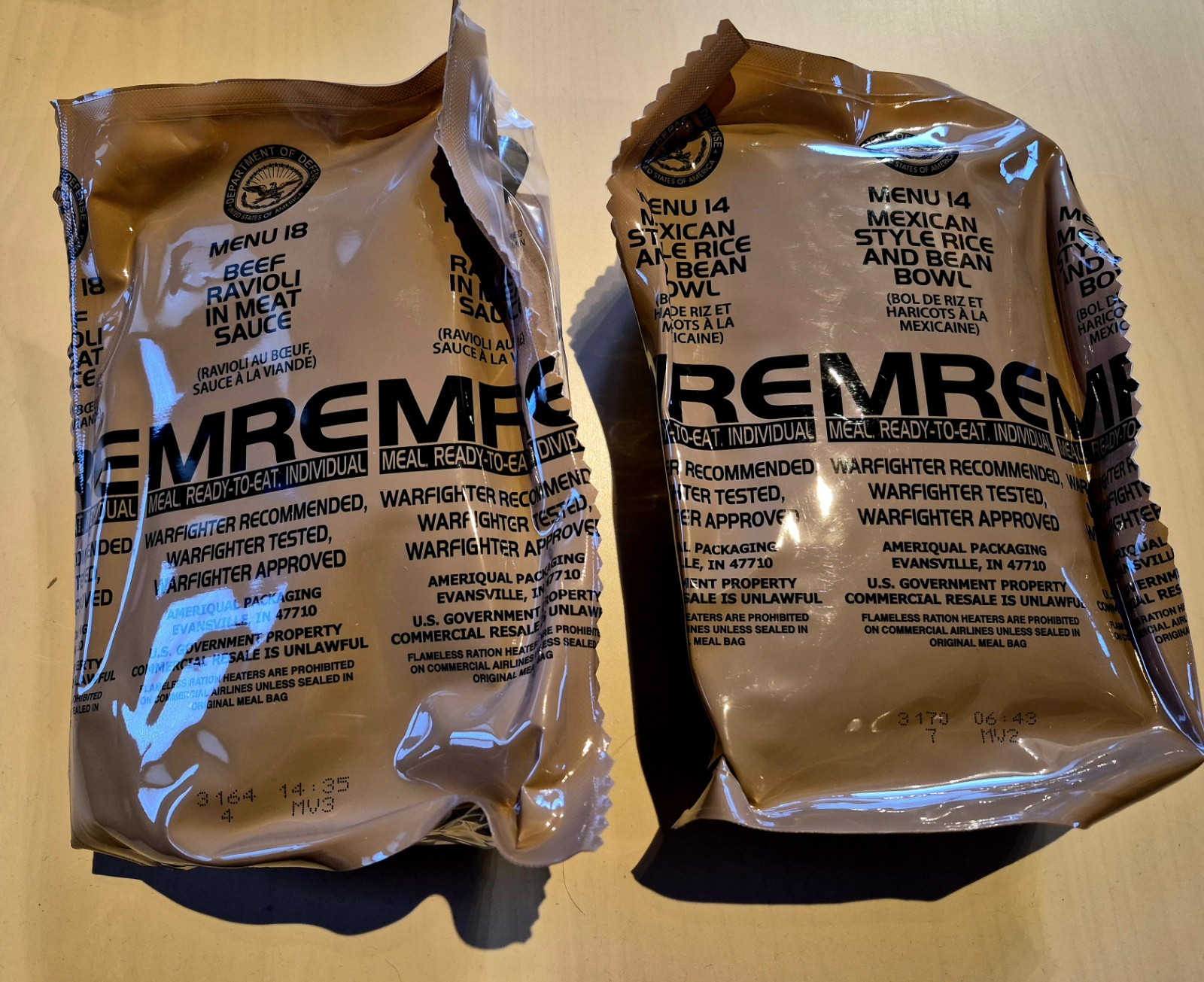 US ARMY MRE MEAL 2 STK. READY TO EAT Menü 14 und Menü 18 | eBay.de