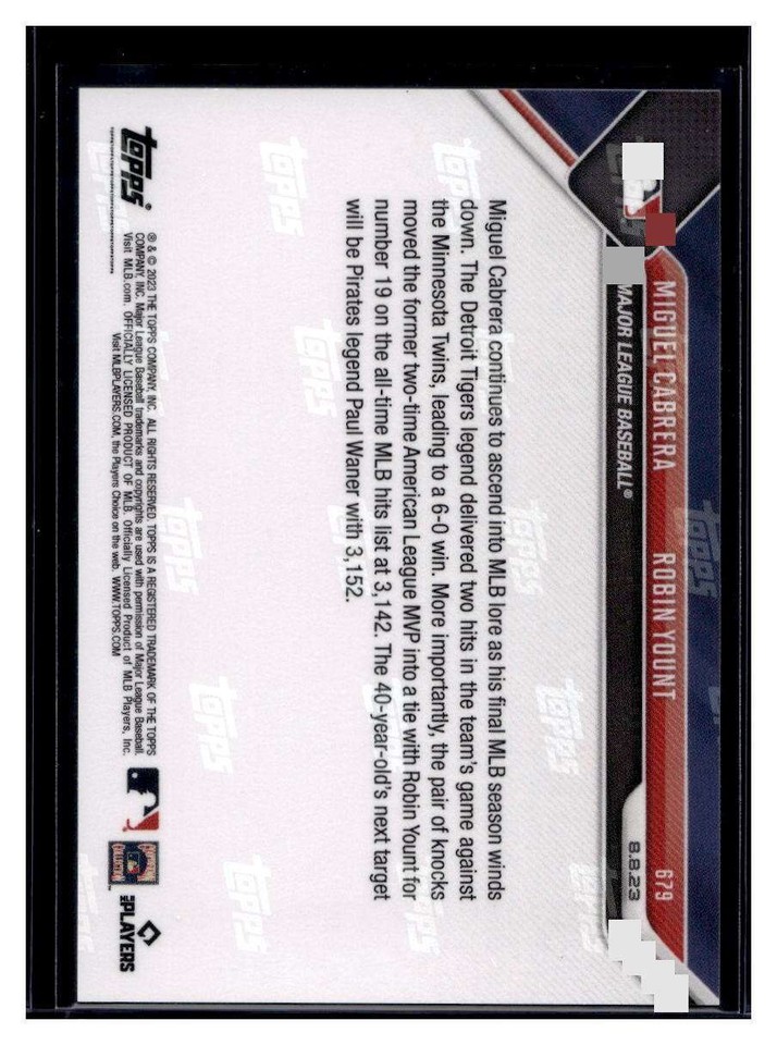 2023 Topps Now #679 Miguel Cabrera / Robin Yount Blue Parallel Card #d ...