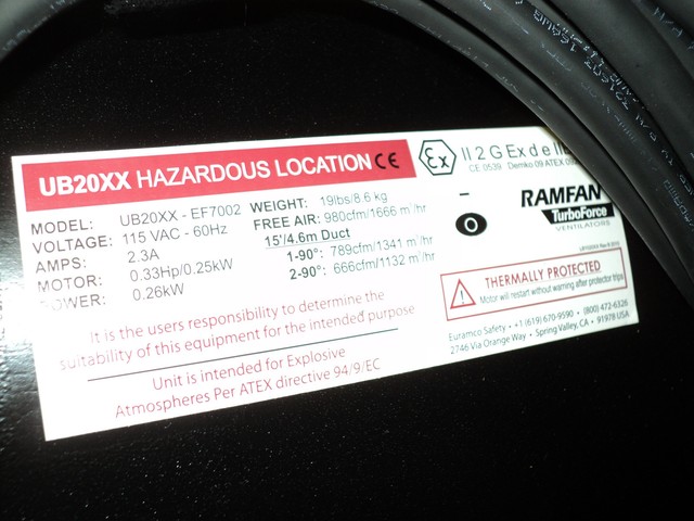 RAMFAN UB20XX Confined Space Fan Ax. Ex-prf 8 in 1/3 HP 115v . for sale ...