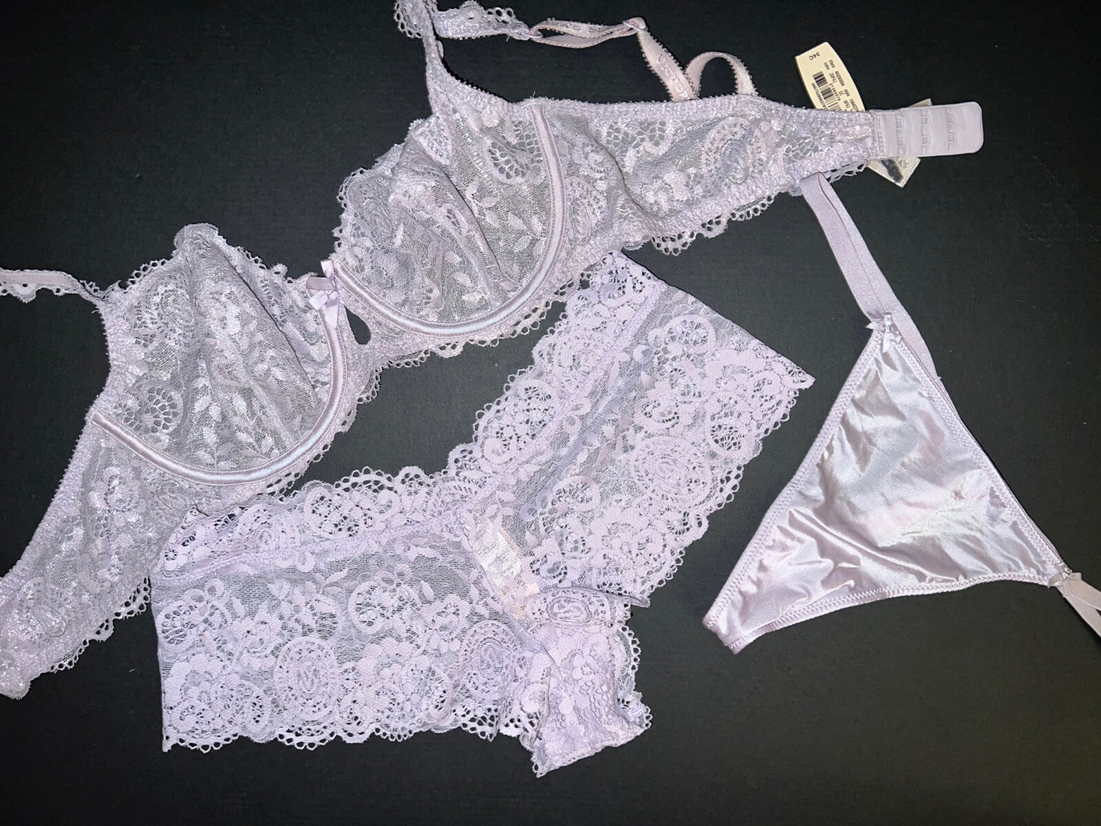 Victoria's Secret unlined 34C BRA SET+thong+S panty SILVER gray lilac ...