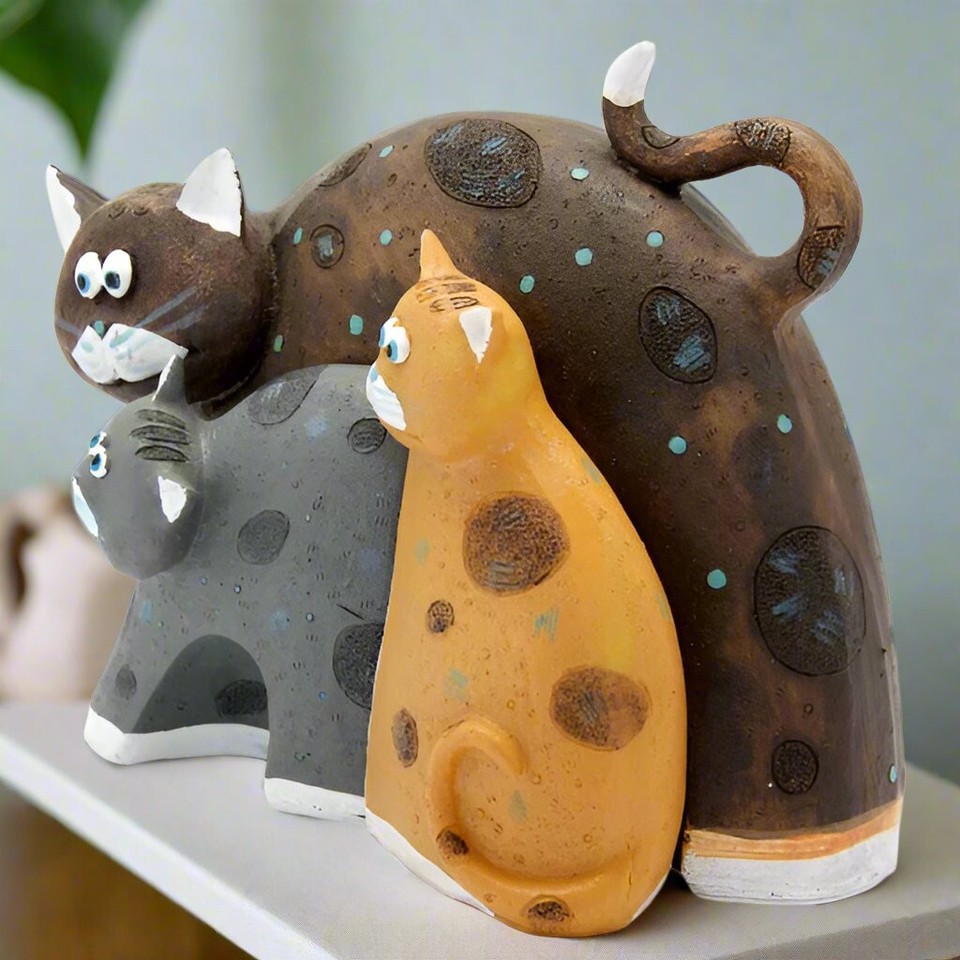 Set of 3 Funny Cat Ornament Cats Statue Figurine Art Sculpture ...