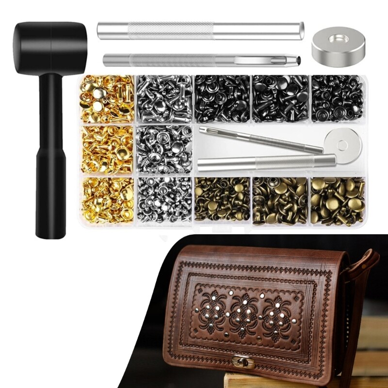 480 Set Leather Rivets Double Caps Rivets Metal Studs with Hammer | eBay