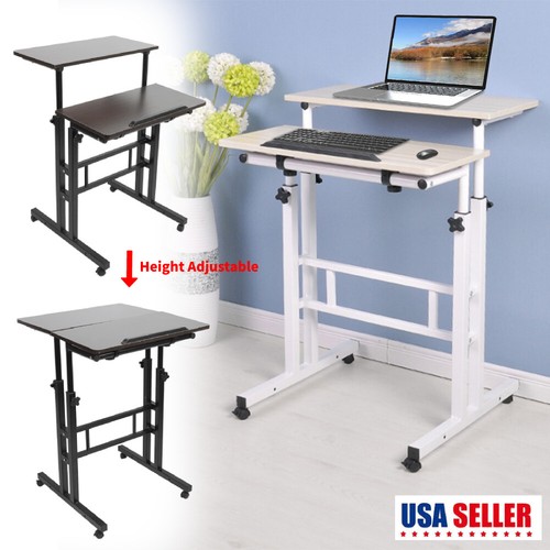 Height Stand Up Laptop Table Lift Computer Desk Rolling Workstation | eBay