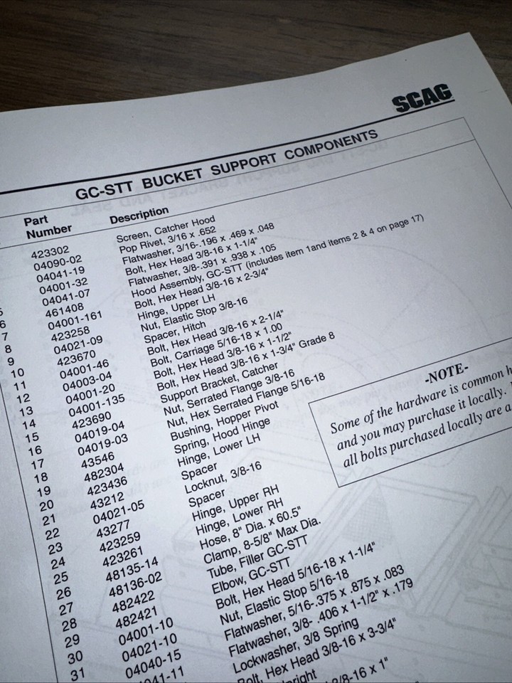 SCAG POWER EQUIPMENT ( PARTS LIST ) MODEL GC-STT Serial# 9510001 To ...