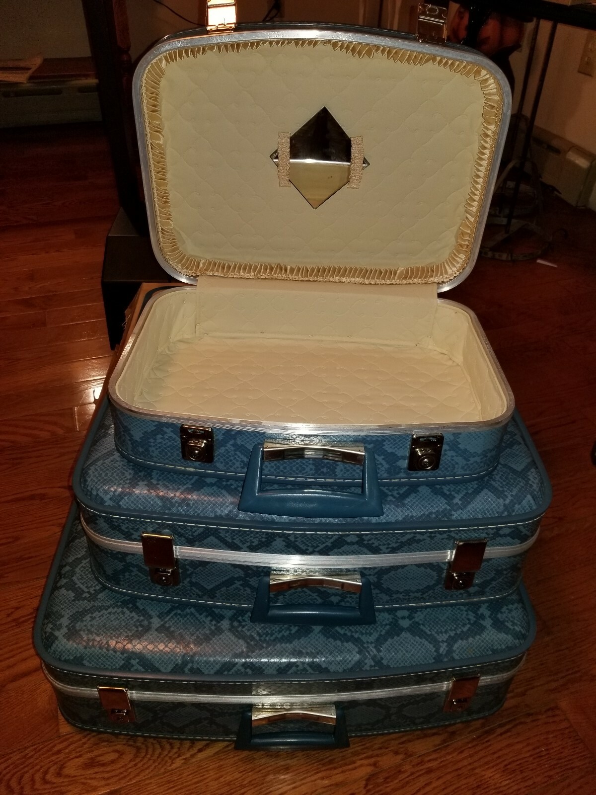 Nest Of 3 Vintage 1970 Fingerhut Luggage On Original Box Blue Snakeskin ...