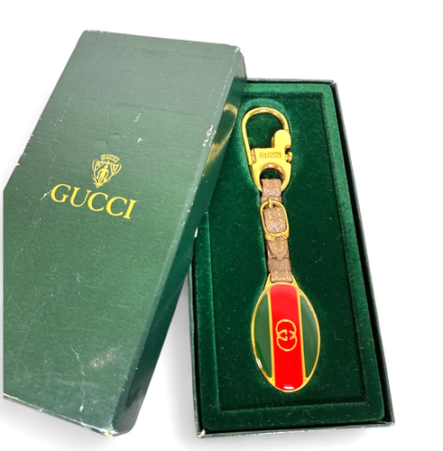 GUCCI Sherry Line Keyring/Bag Charm Interlocking Gold Italy w/Box-Pre ...