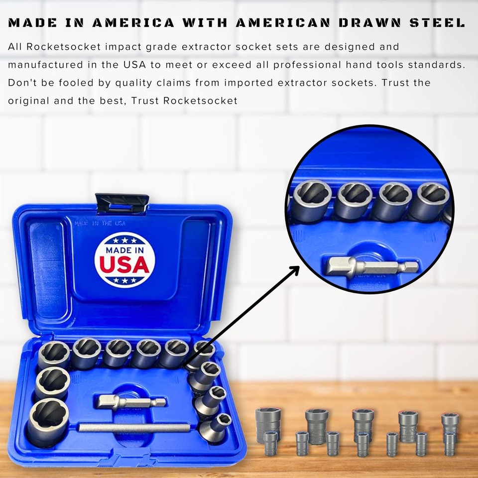 13 Piece Bolt Extractor Set | Made in USA Turbo Sockets for Stripped ...