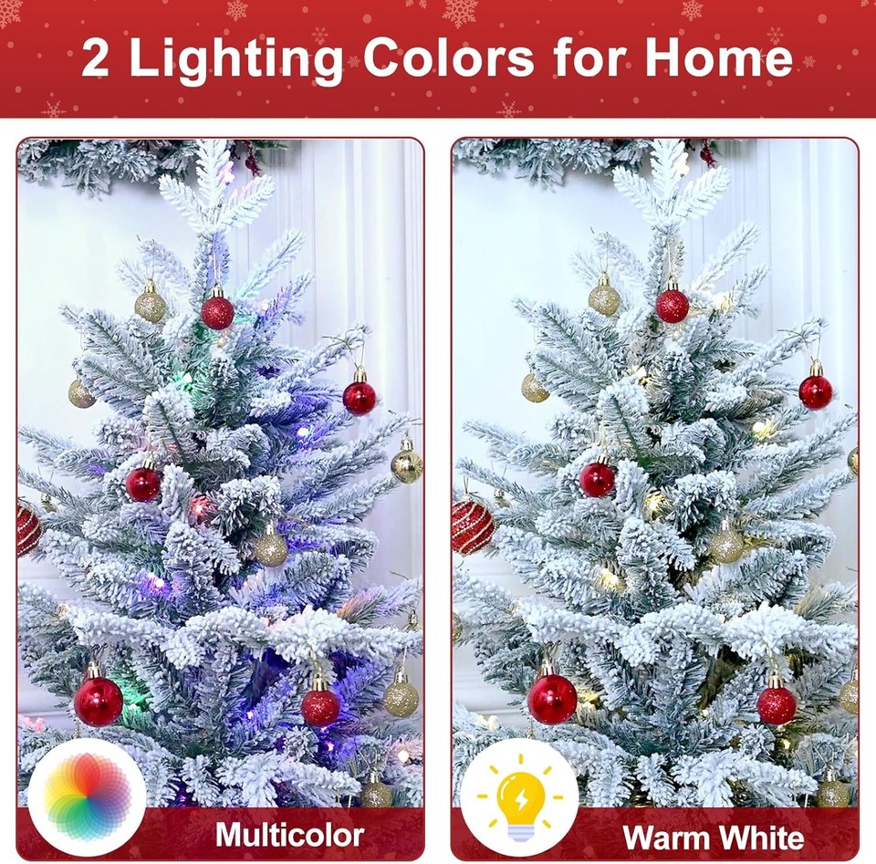 3FT Prelit Flocked Tabletop Christmas Tree Artificial Small Xmas Tree ...