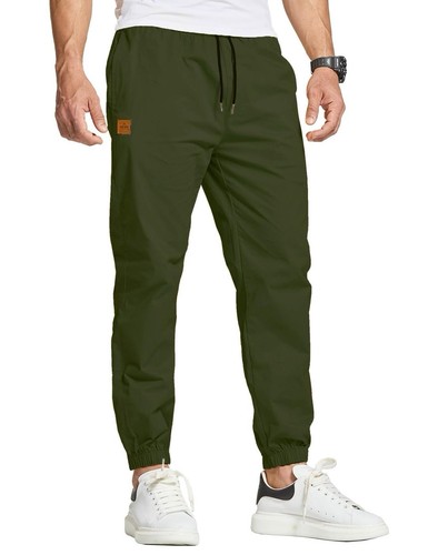 JustSun Men’s Casual Chinos Joggers Elasticated Waist Drawstring with ...