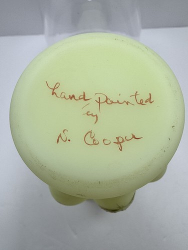 Vintage FENTON Hand Painted Uranium Glass Vase Artist Signed N. Cooper ...