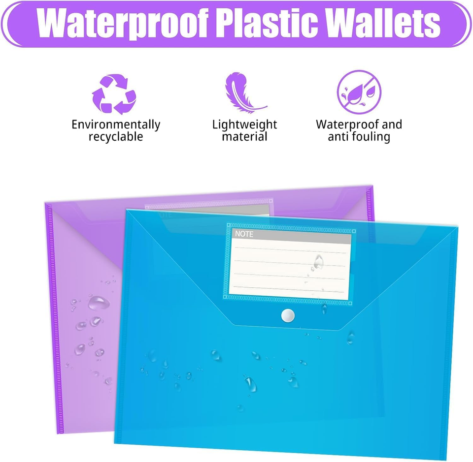 Plastic Wallets, 24 Pack A4 File Folders for Document Paperwork Clear ...