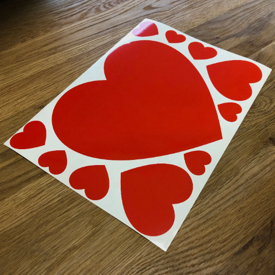 Set of 11 Red Valentine Hearts self-adhesive vinyl stickers (A5 Small ...