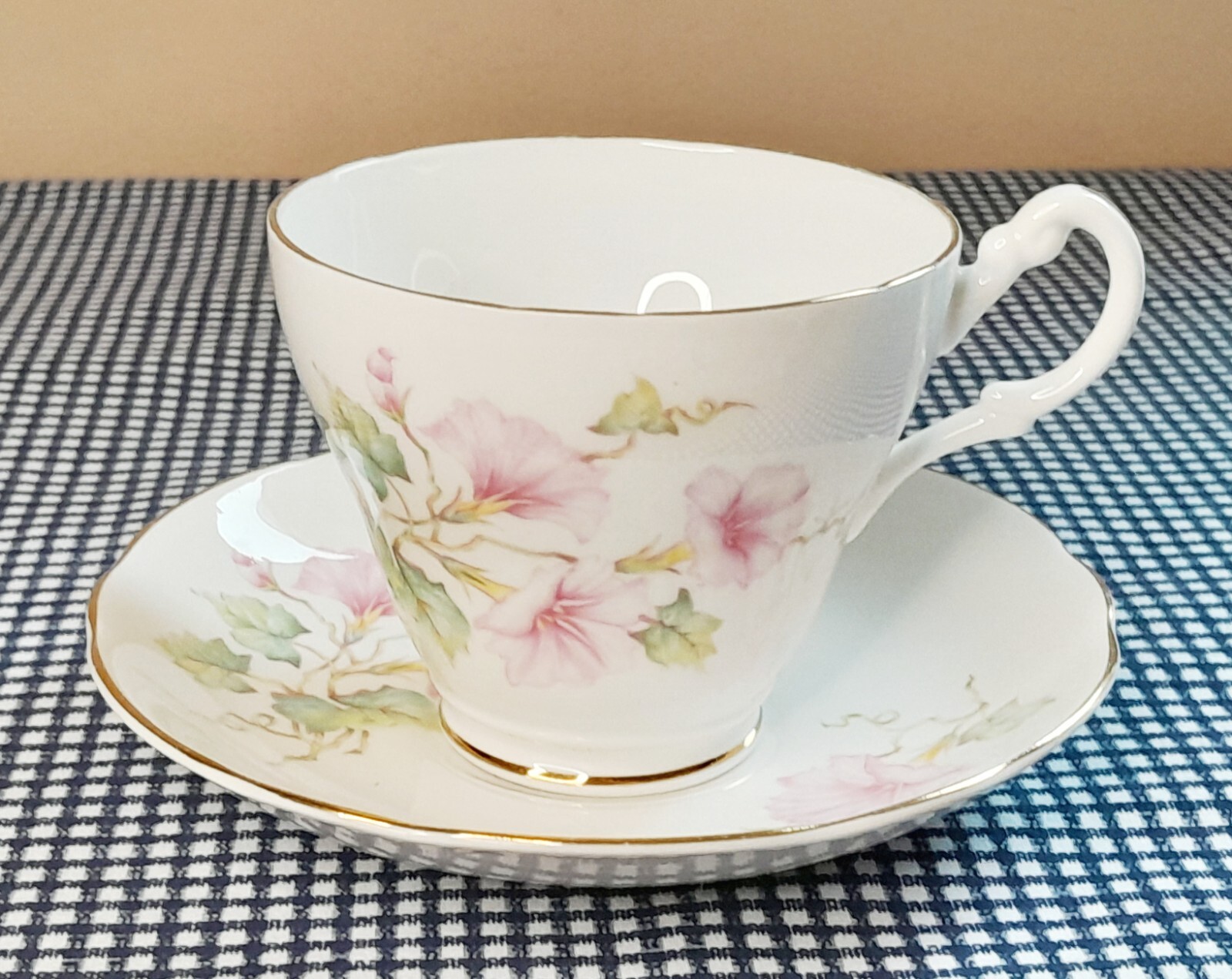 Vtg Royal Stuart PINK MORNING GLORY tea cup & saucer fine bone china ...