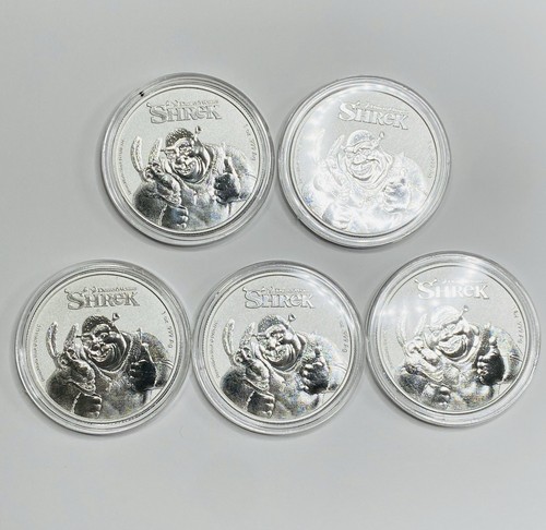Lot of 5 x 2021 Shrek 20th Anniversary 1 oz .999 Fine Silver Coins BU ...