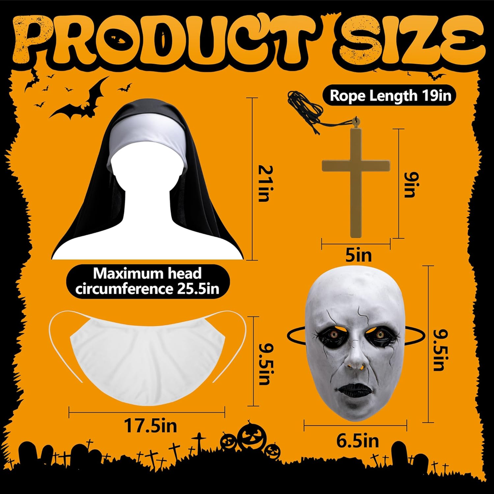 2 Set/8 Pcs Halloween Scary Nun Mask, Full Head Nun Costume Mask ...