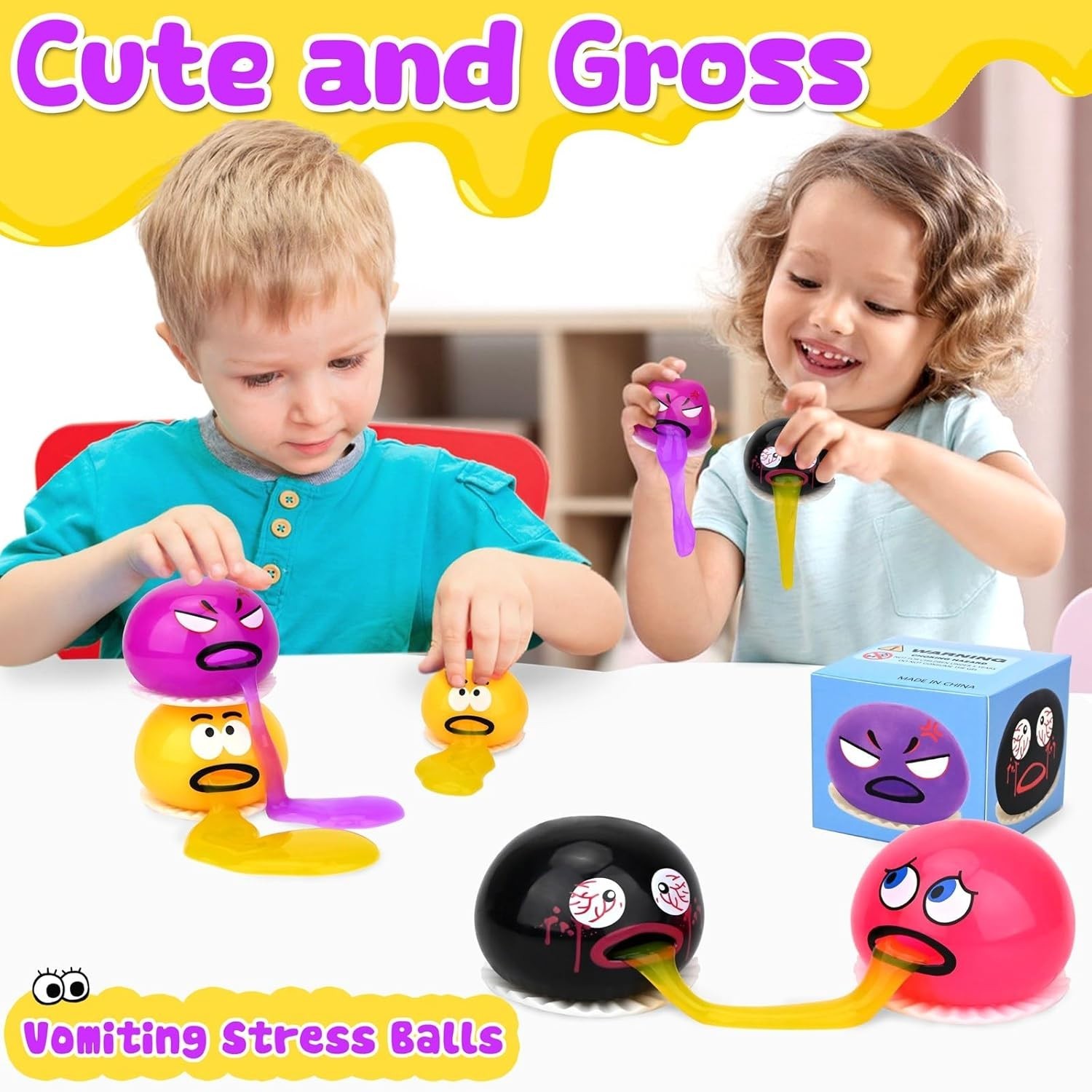 4 Pack Puking Sucking Fidget Toy Slime Ball, Vomiting Stress Balls ...