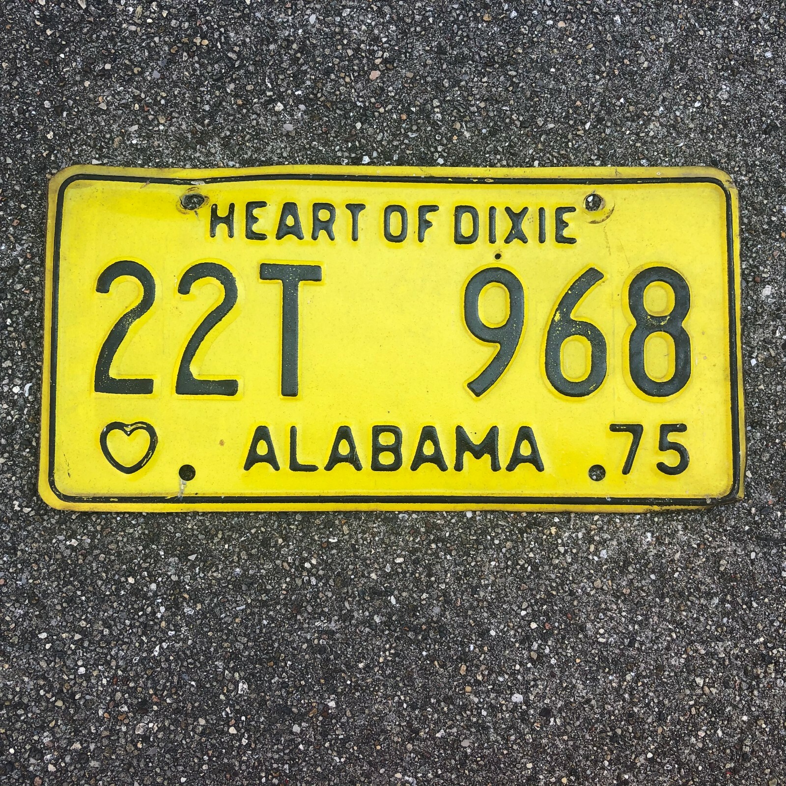 Alabama 1975 Yellow Heart of Dixie License Plate 22T 968 | eBay