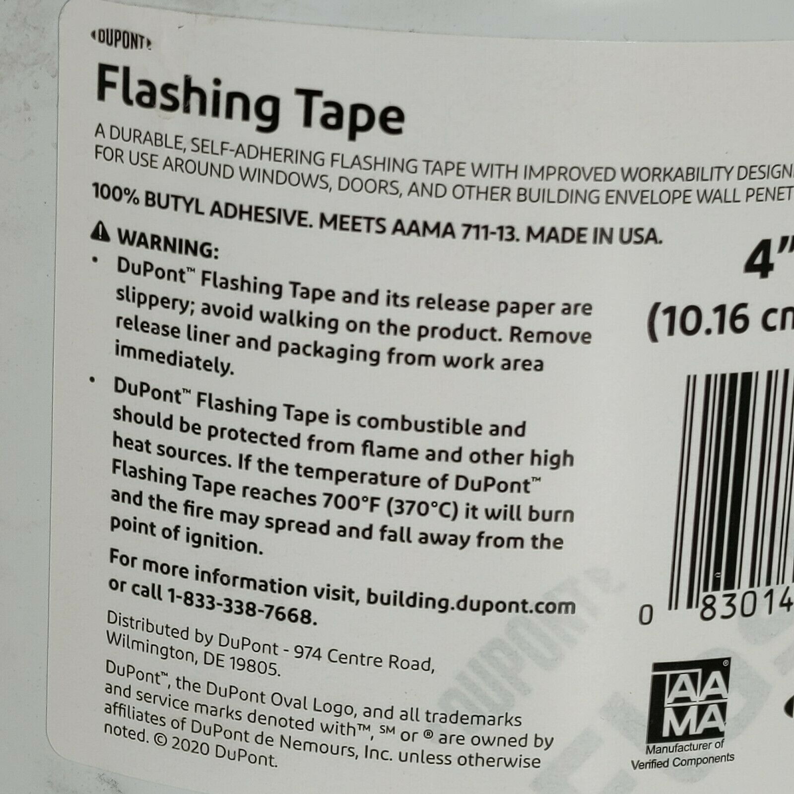 DuPont Tyvek Durable Butyl Based Adhering Flashing Tape Roll Size 4" X ...