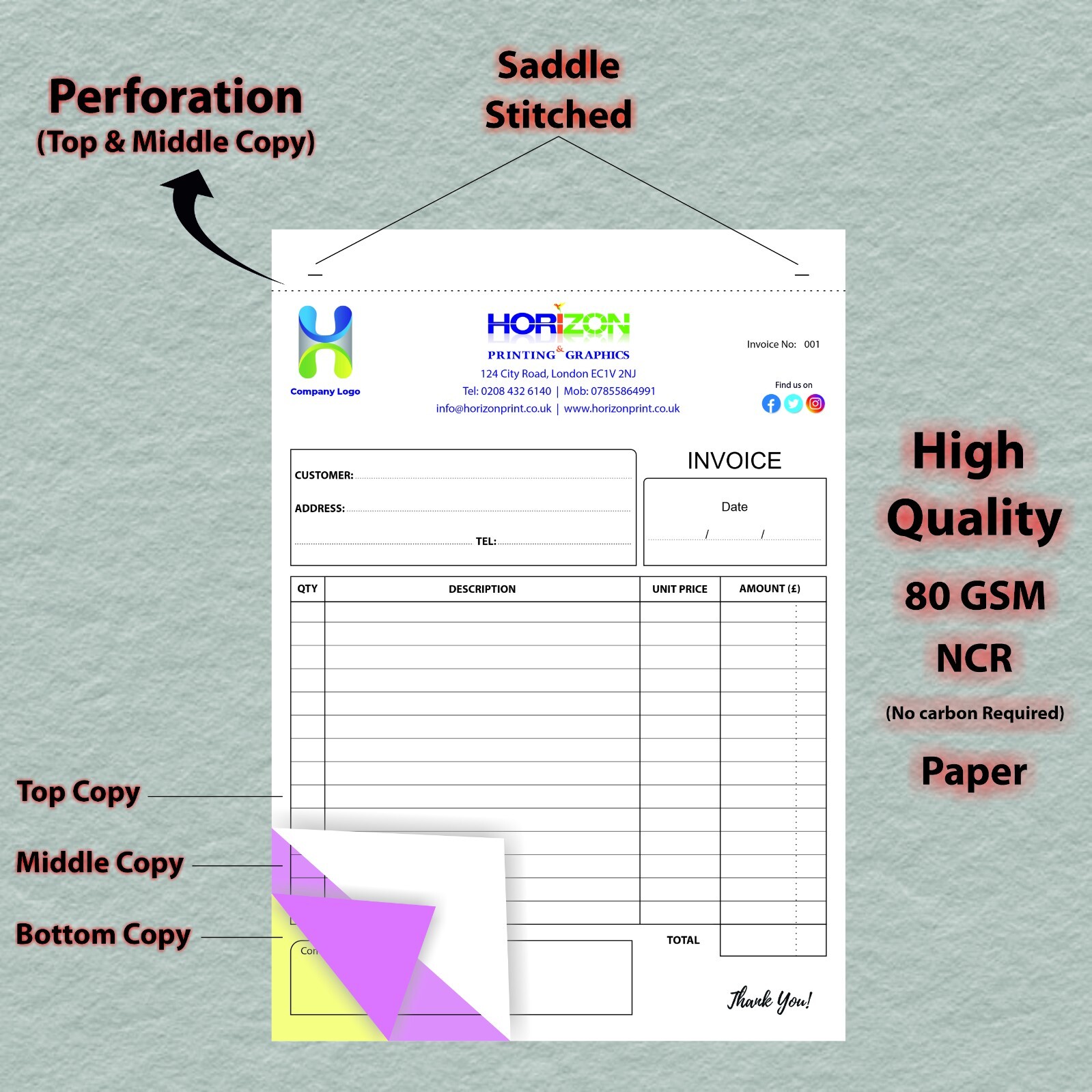 Personalised A4 Triplicate Invoice Book / Receipt Book / NCR Pad Full ...
